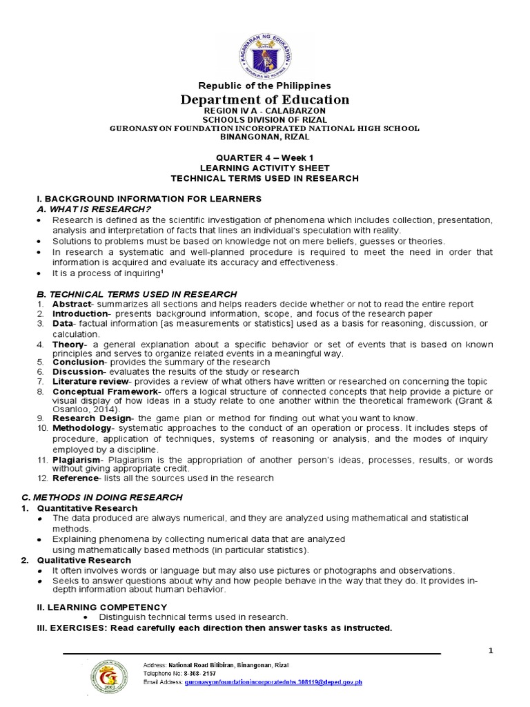 Department of Education: Republic of The Philippines | PDF | Scientific ...