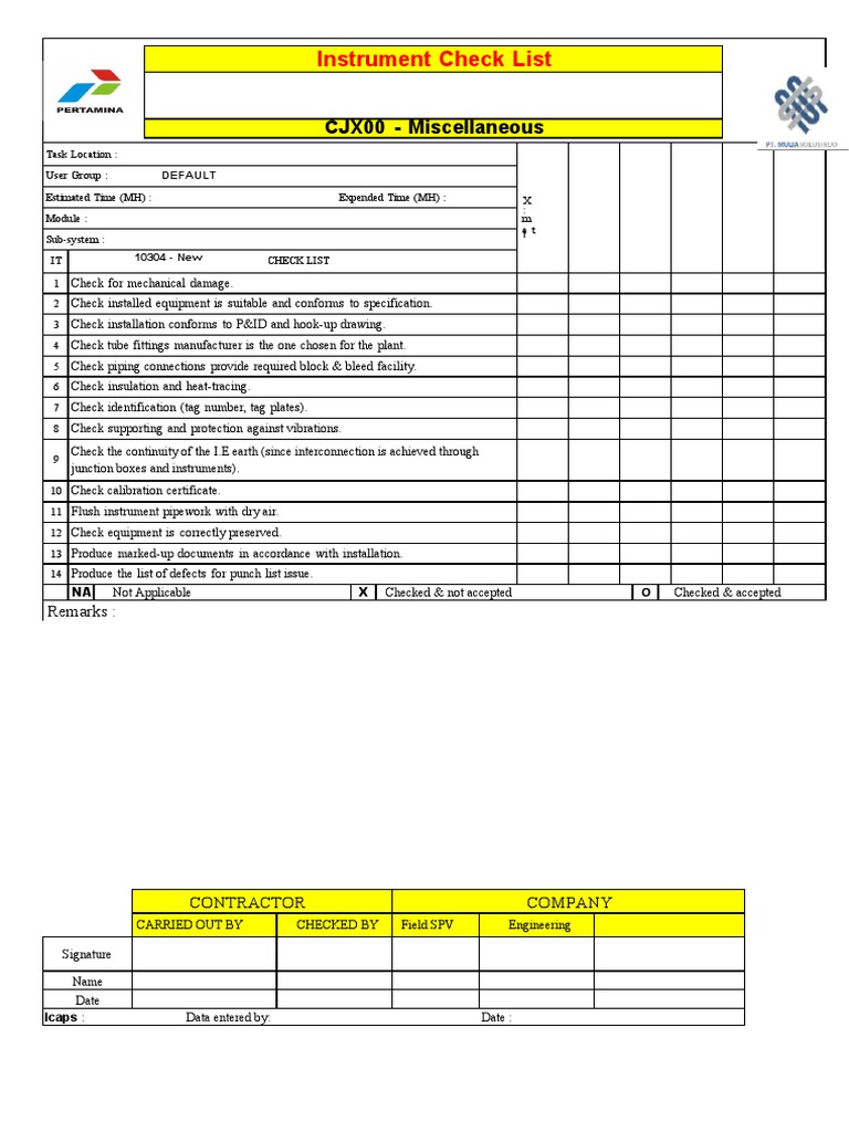 Instrument Check List: CJX00 - Miscellaneous | PDF | Computing