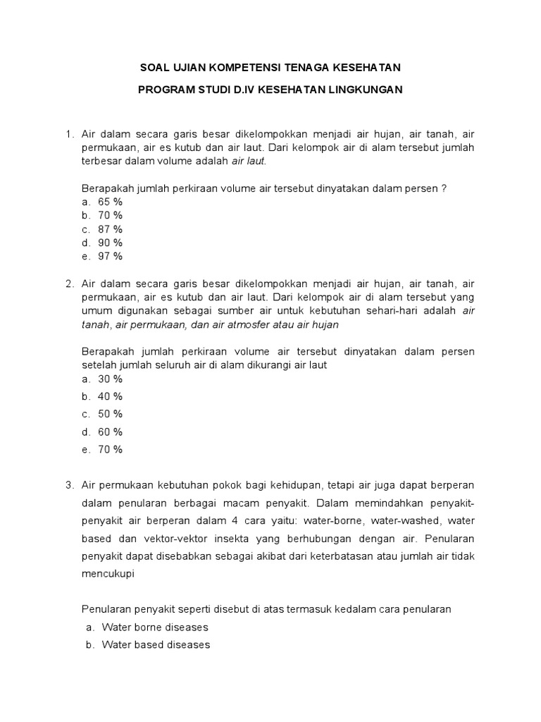 Soal Ujian Kompetensi Tenaga Kesehatan-1 | PDF