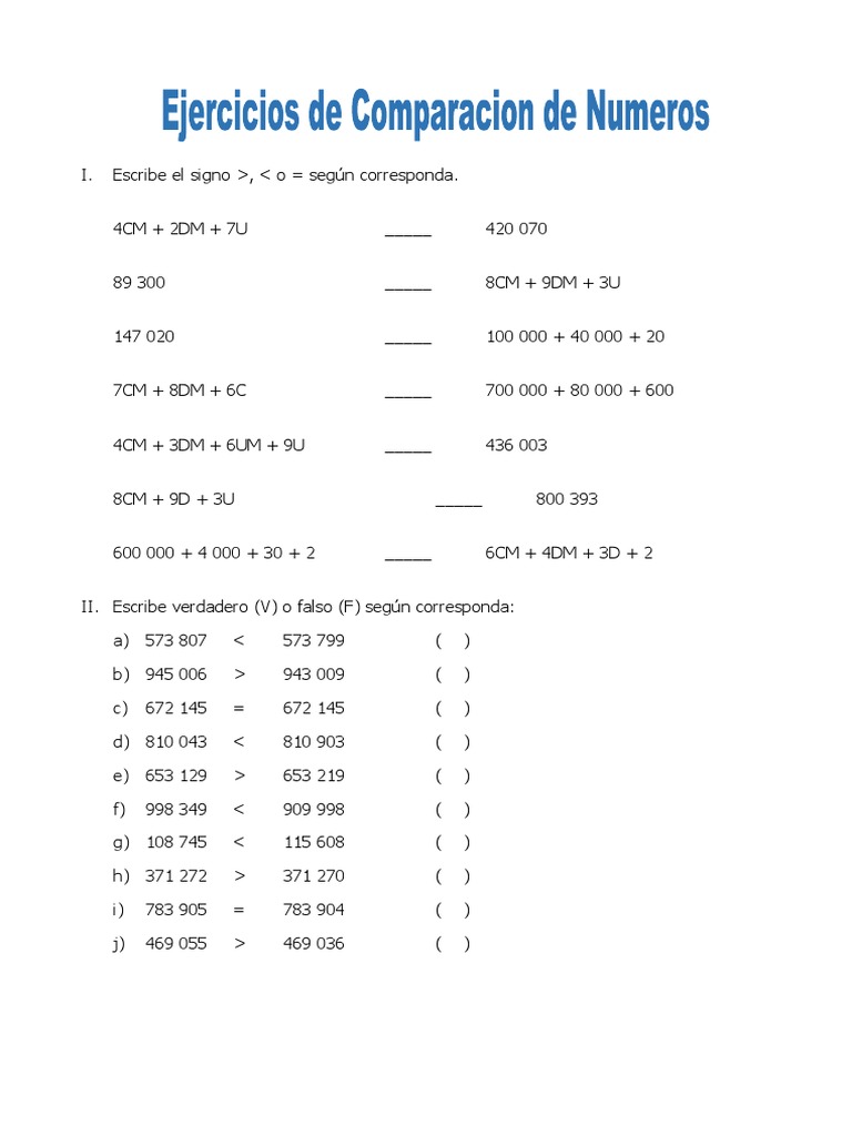 Comparacion de Numeros | PDF