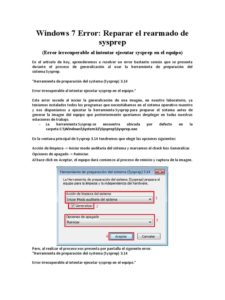 Procedimiento de Corregir Error Sysprep - Win7 | PDF | Registro de ...