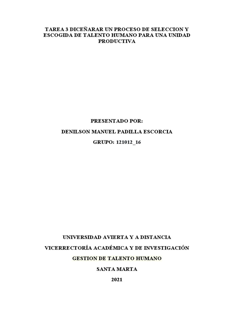 Tarea 3 - Gestion de Talento Humano | PDF Tarea 3 - Gestion de Talento Humano | PDF