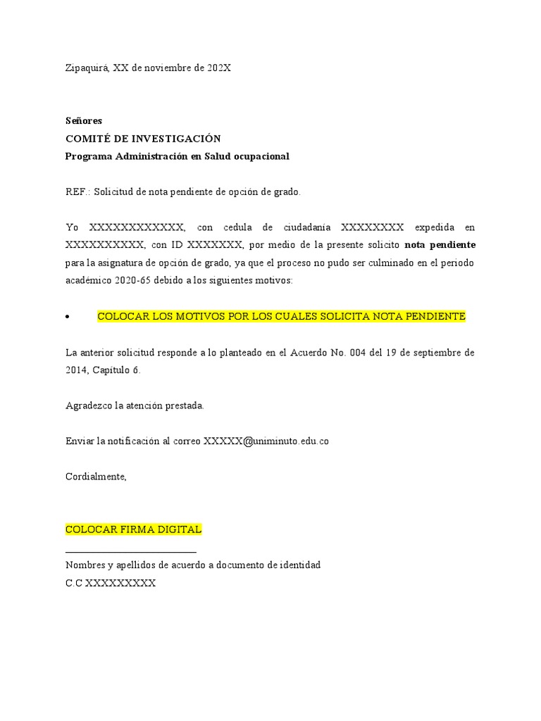 Solicitud Nota Pendiente | PDF