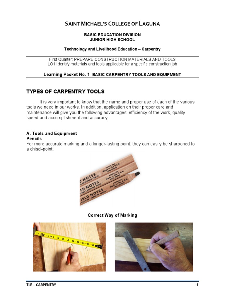 LP1 Types of Carpentry Tools | PDF | Tools | Hammer
