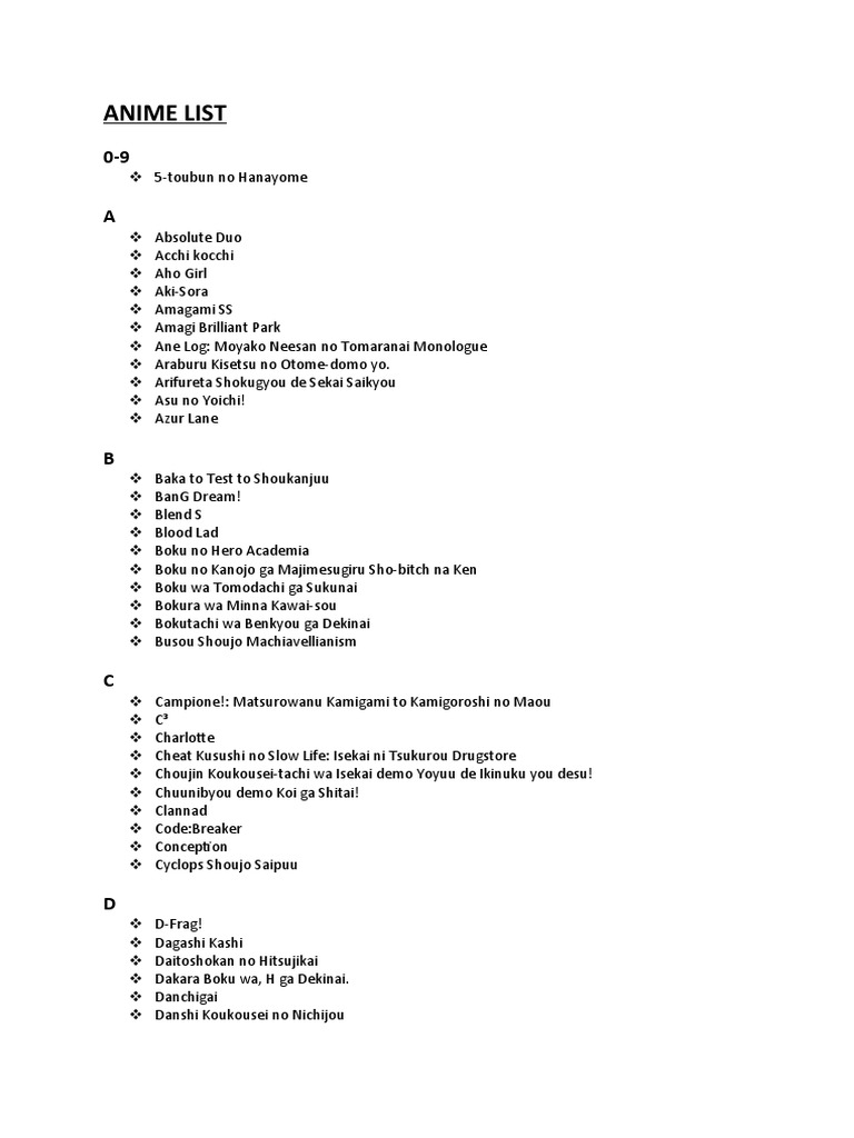 Anime List | PDF | Art