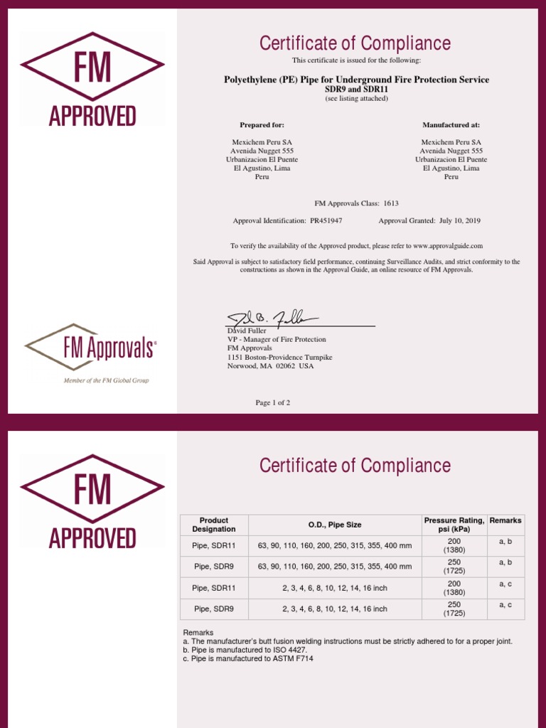 Certificacion FM (Factory Mutual) | PDF | Pipe (Fluid Conveyance ...
