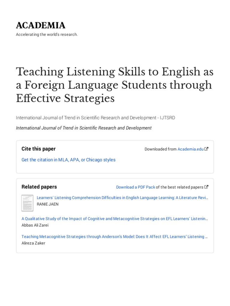 Teaching Listening Skills To English As A Foreign Language Students ...