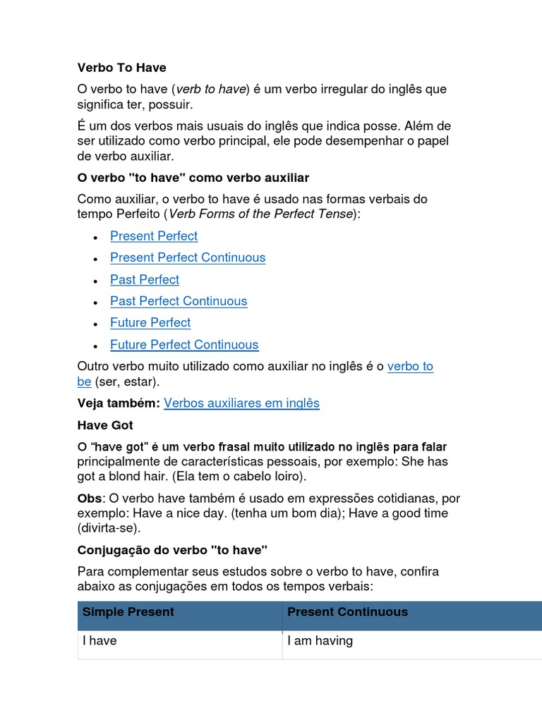 Verbo To Have | PDF | Semantic Units | Cognitive Science
