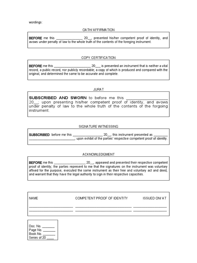 NOTARIAL ACT Wordings | PDF | Notary Public | Signature
