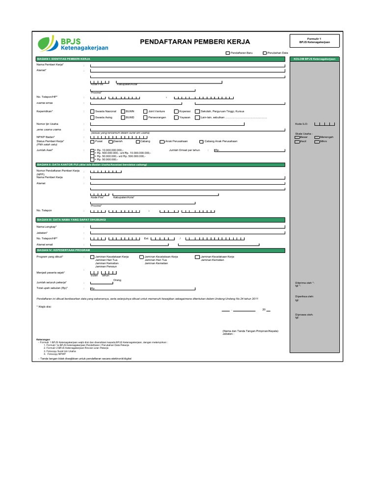Pendaftaran BPJS F1 Pendaftaran Pemberi Kerja | PDF