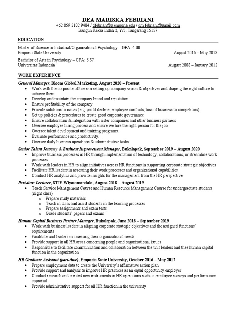 CV - Pemateri 2 Dea Mariska Febriani | PDF | Human Resource Management ...