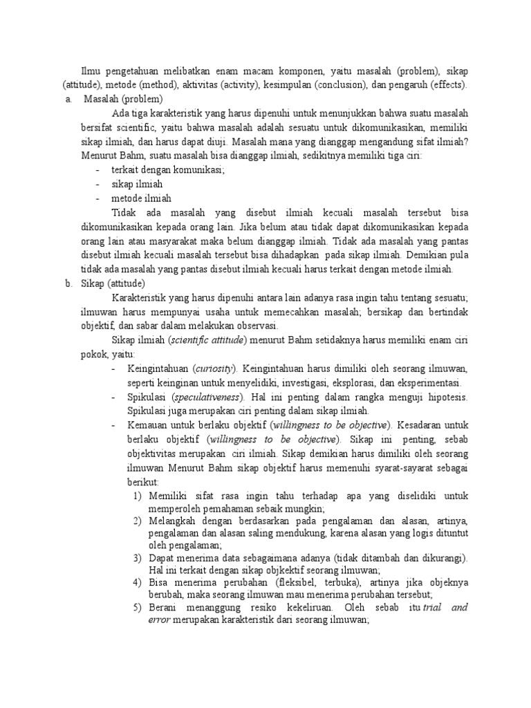 Ilmu Pengetahuan Melibatkan Enam Macam Komponen | PDF