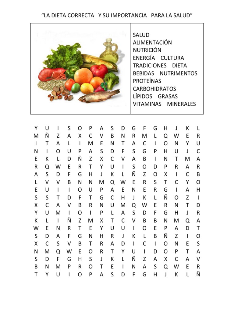 La Dieta Correcta y Su Importancia para La Salud Sopa de Letras | PDF