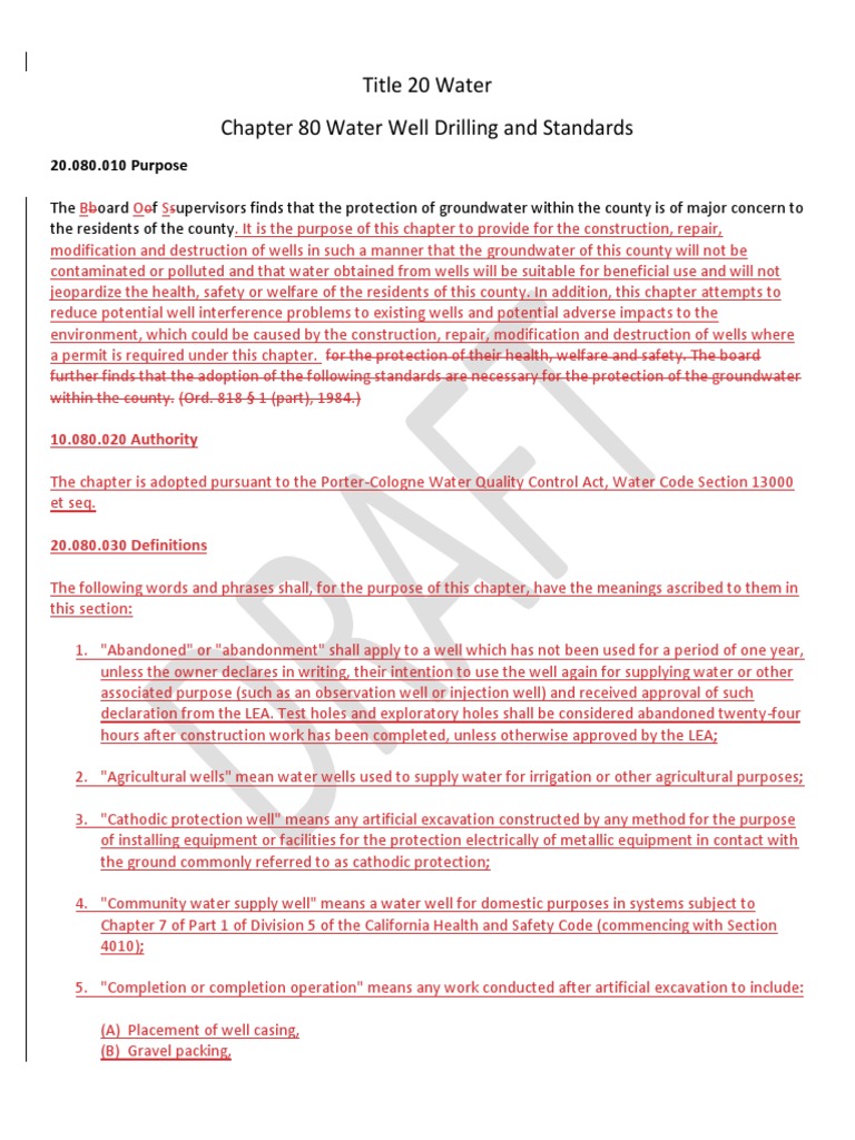 Draft - Title 20 Water Chapter 80 Water Well Drilling Permits and ...