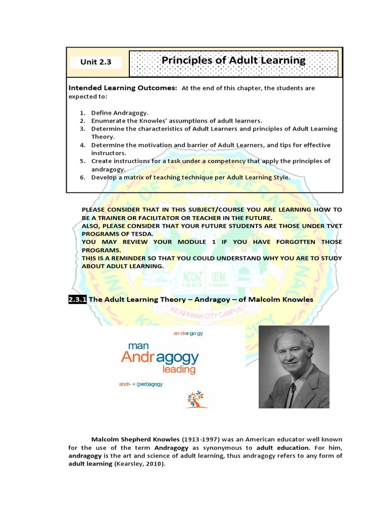 Principles of Adult Learning: Unit 2.3 | PDF | Cognition | Applied ...