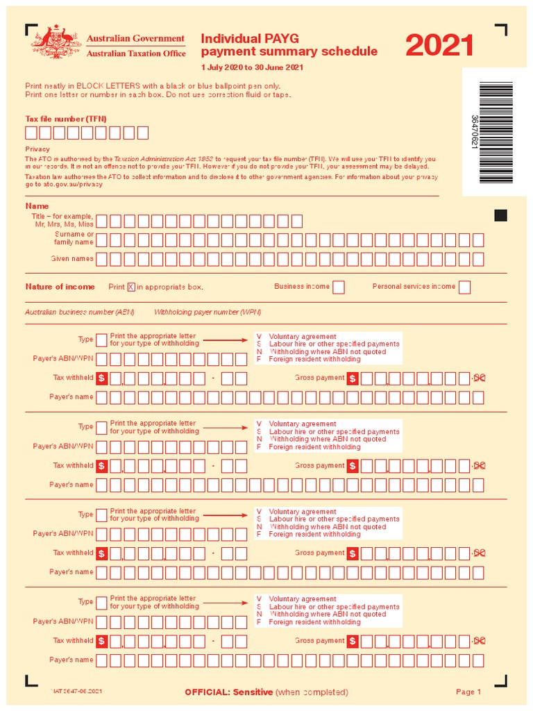 Individual PAYG Payment Summary Schedule 2021 | PDF | Services ...