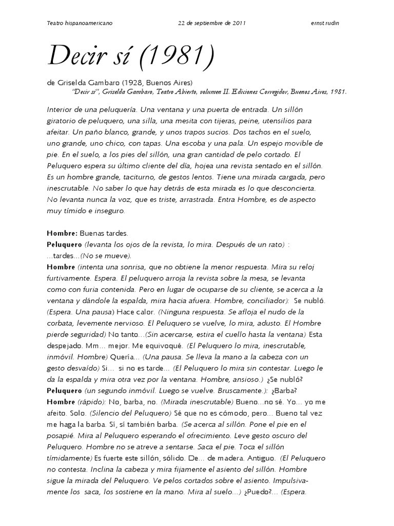 Gambaro, Griselda - Decir Sí (Teatro Abierto 81) | PDF | Peluquero | Pelo
