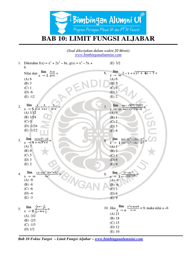 Bab 10 - Limit Fungsi Aljabar - Bimbingan Alumni Ui1 | PDF