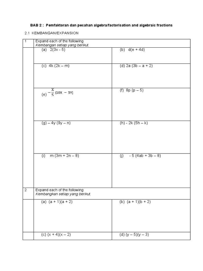 Bab 2 Pemfaktoran Dan Pecahan Algebra | PDF