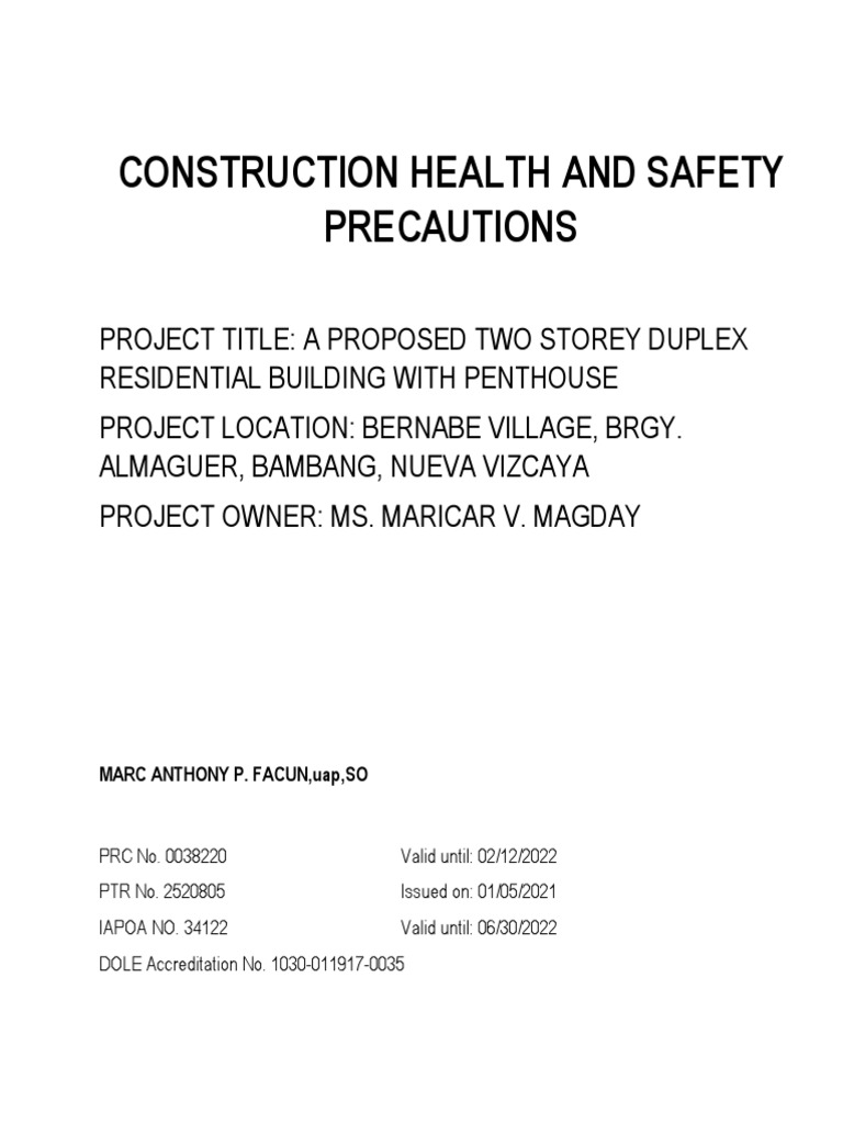 Construction Health and Safety Precautions | PDF | Scaffolding | Safety