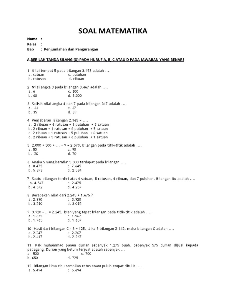 Soal Matematika 2 | PDF