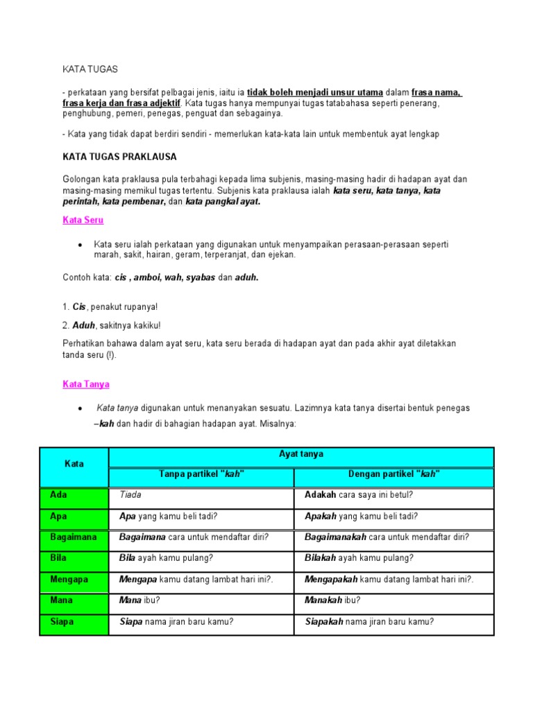 KATA TUGAS - Praklausa Dan Pascakata | PDF