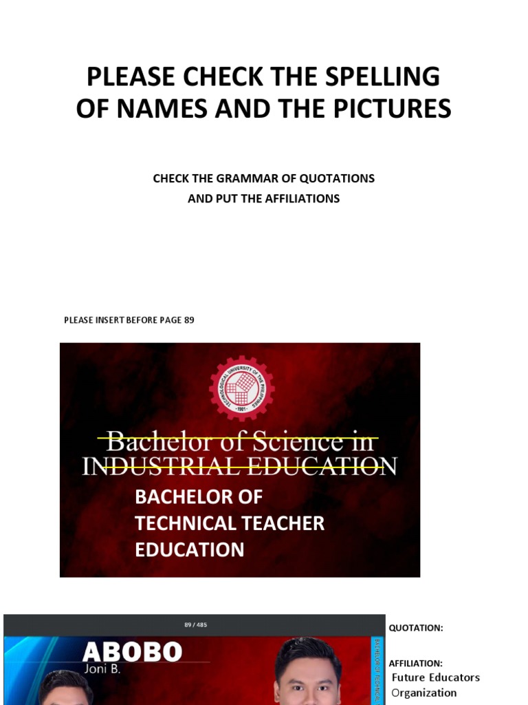 Please Check The Spelling of Names and The Pictures | PDF
