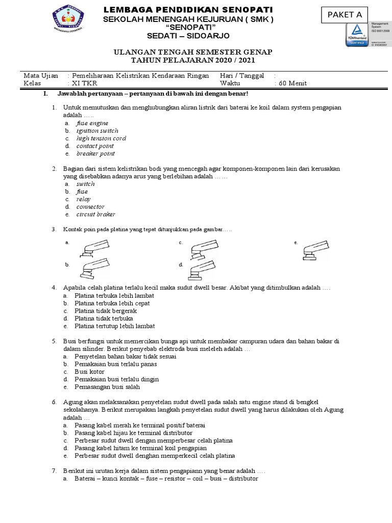 Soal UTS Kelistrikan Kendaraan XI TKR | PDF | Teknologi & Rekayasa