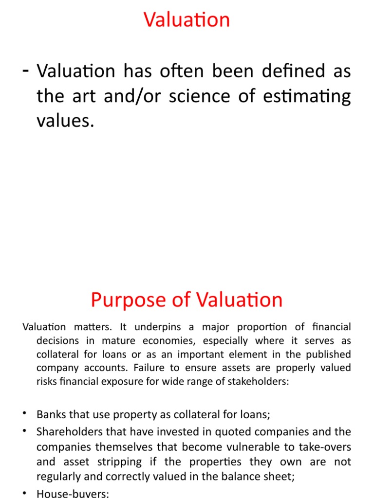 Valuation Has Often Been Defined As The Art And/or Science of ...