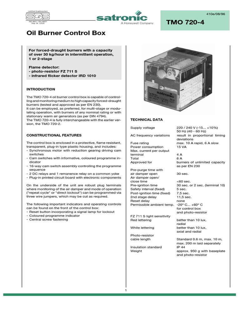 TMO 720-4 Oil Burner Control Box | PDF | Switch | Thermostat