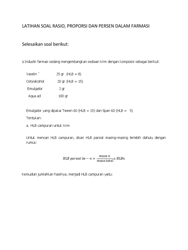 Latihan Soal Rasio, Proporsi Dan Persen Dalam Farmasi | PDF | Kesehatan ...