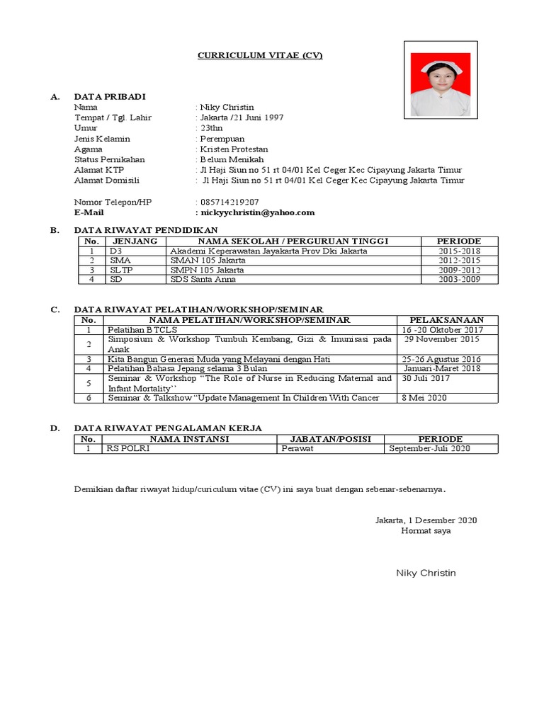 CV Perpanjang Kontrak Nicky | PDF
