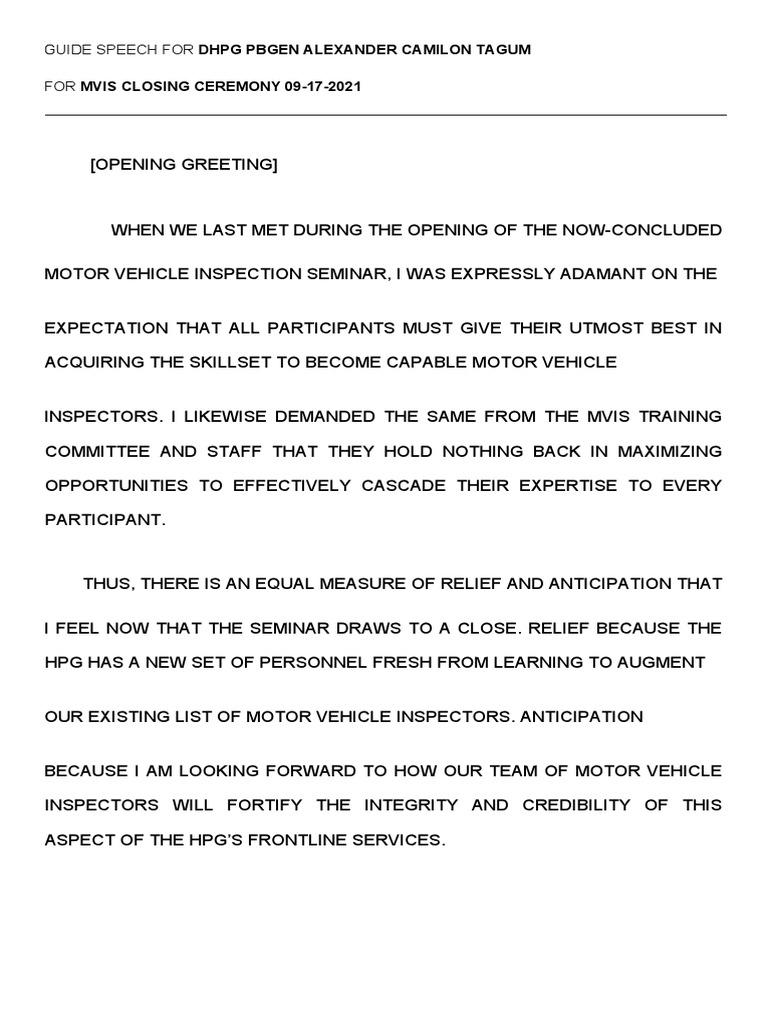 Guide Speech Directors Message Mvis Closing Ceremony 09 17 2021 | PDF