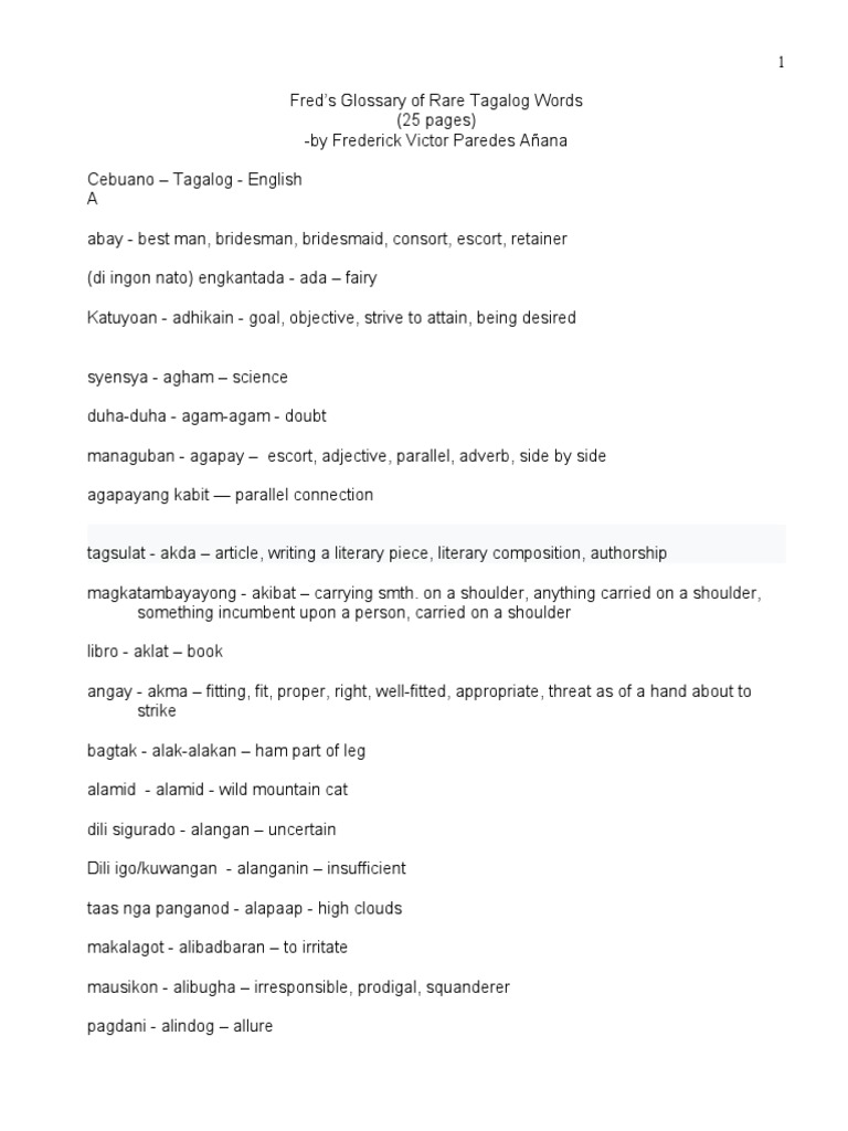 Bisay Rare-Tagalog-Words Enlish | PDF