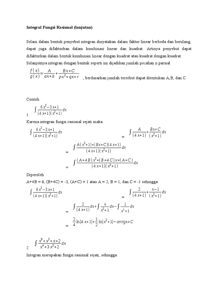 Contoh Integral Fungsi Rasional Sejati | PDF