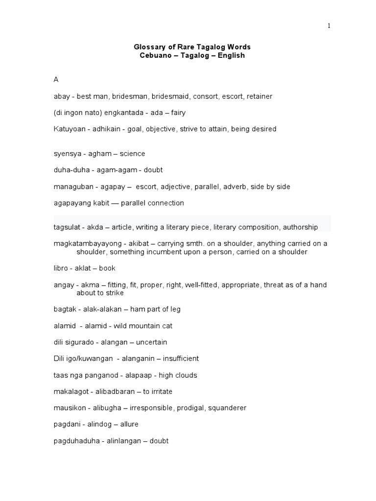 Rare Tagalog Words Glossary | PDF