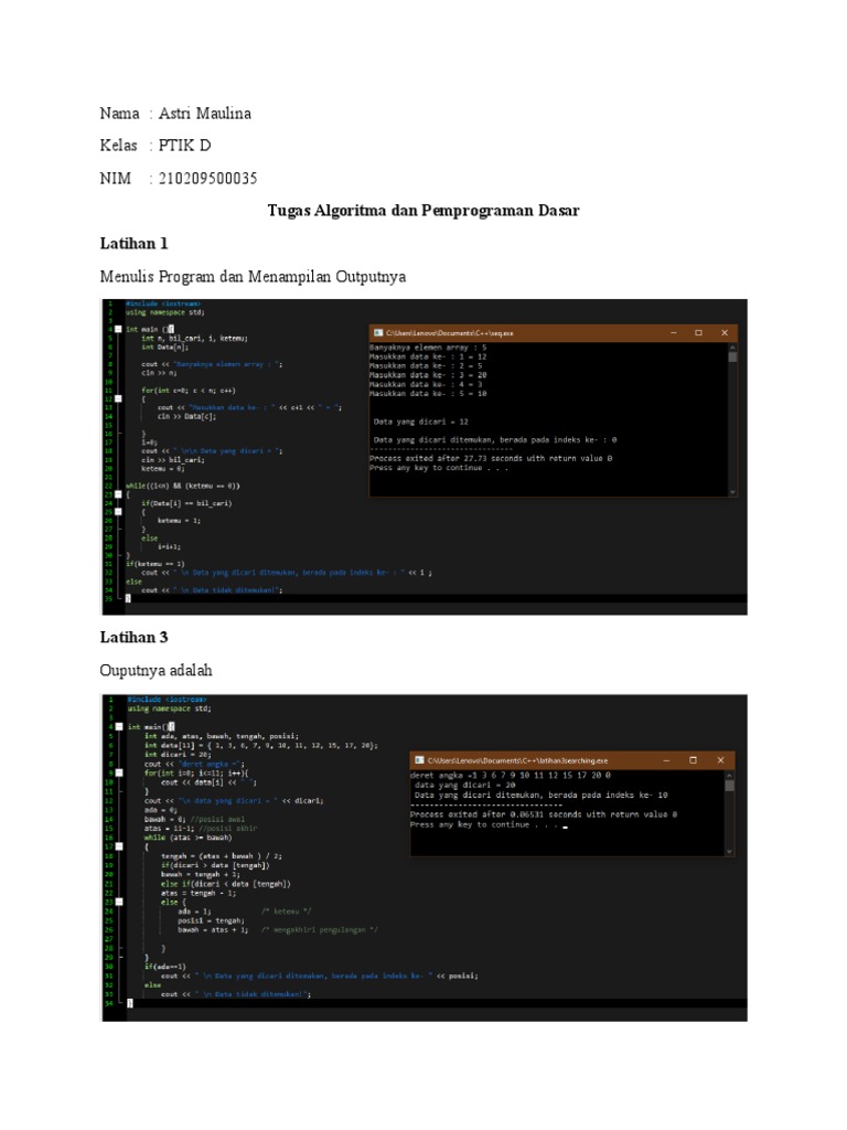 Latihan 1 2 Dan 3 - Searching - Astri Maulina - 210209500035 | PDF