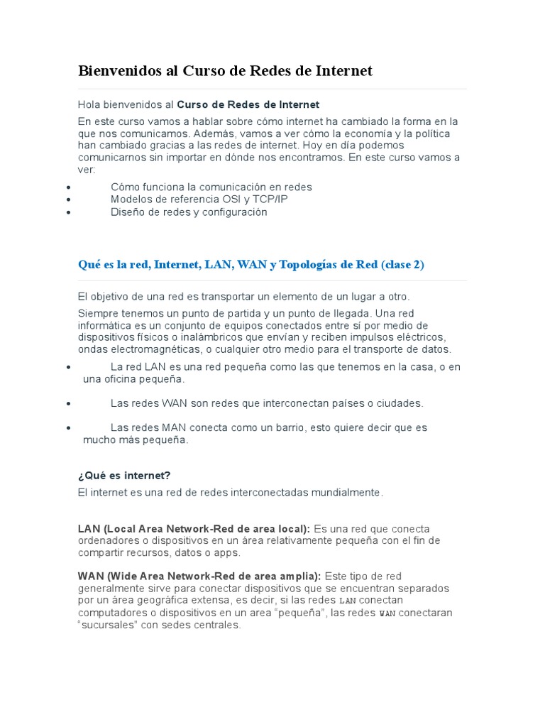 Bienvenidos Al Curso de Redes de Internet | PDF | Red de computadoras ...