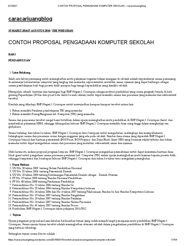 CONTOH PROPOSAL PENGADAAN KOMPUTER SEKOLAH - Caracariuangblog | PDF