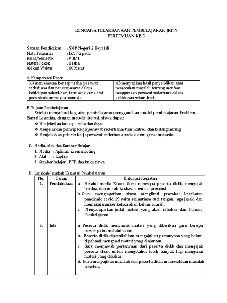 RPP Daring Kelas 8 Materi Usaha | PDF
