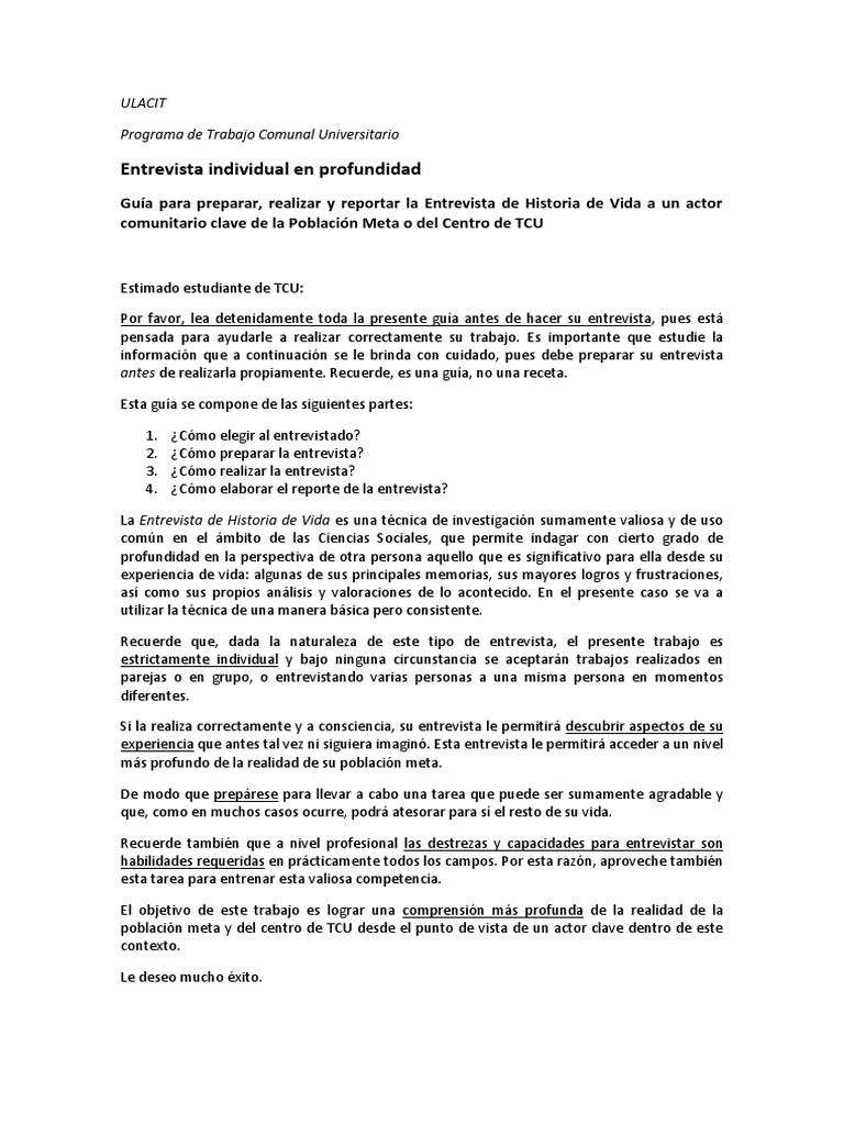 Guia para Entrevista Individual | PDF | Adultos | Información