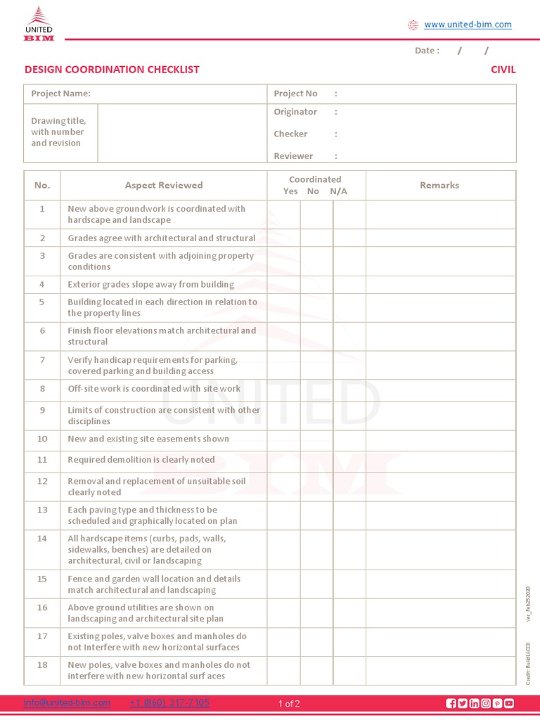 Design Coordination Checklist Civil: No. Aspect Reviewed Remarks | PDF ...