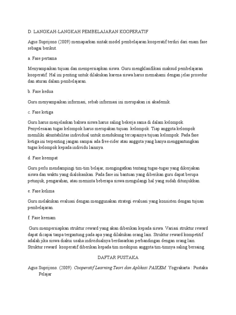 D. Langkah-Langkah Pembelajaran Kooperatif | PDF | Karier & Perkembangan