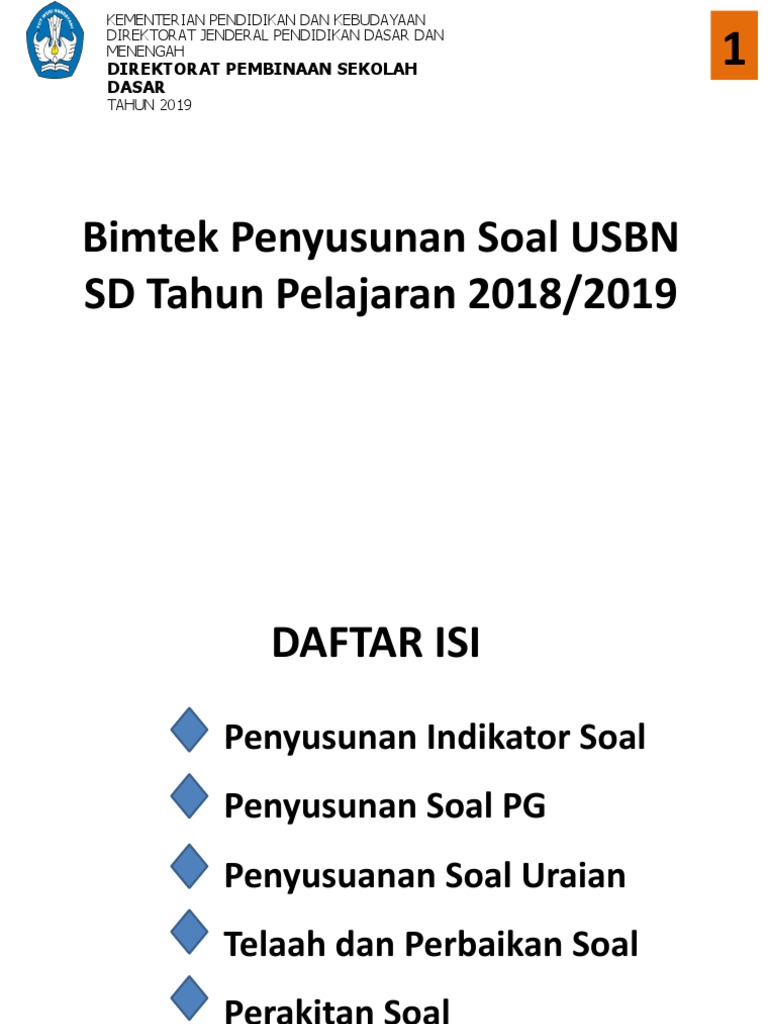 Bimtek Penyusunan Soal USBN SD TahunPelajaran 2018 | PDF