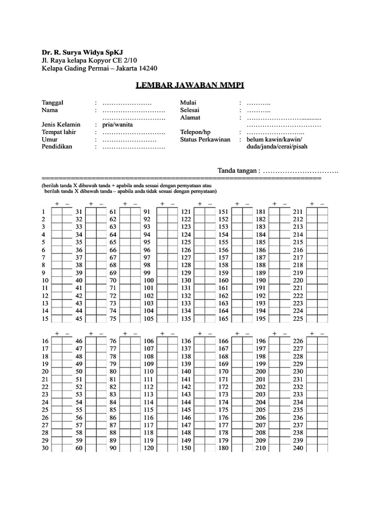 Lembar Jawaban Mmpi | PDF