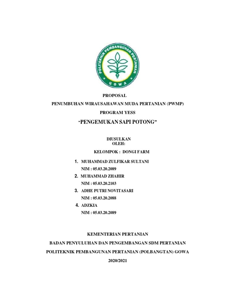 Proposal Penggemukan Sapi Potong PWMP KLPK 2 | PDF