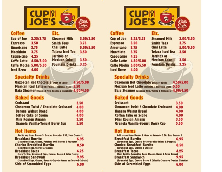 Joes Cup of Joes Sandwich Menu 11-11 2up | PDF