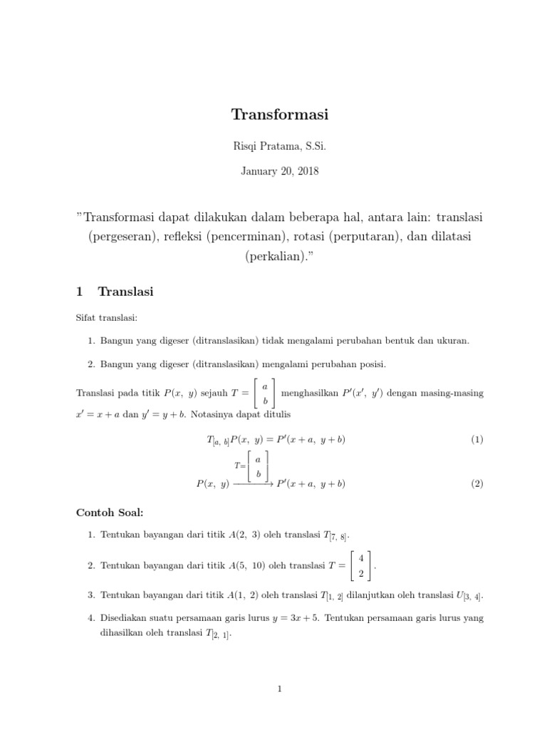 Transformasi Geometri: Translasi, Rotasi, Refleksi, Dilatasi | PDF