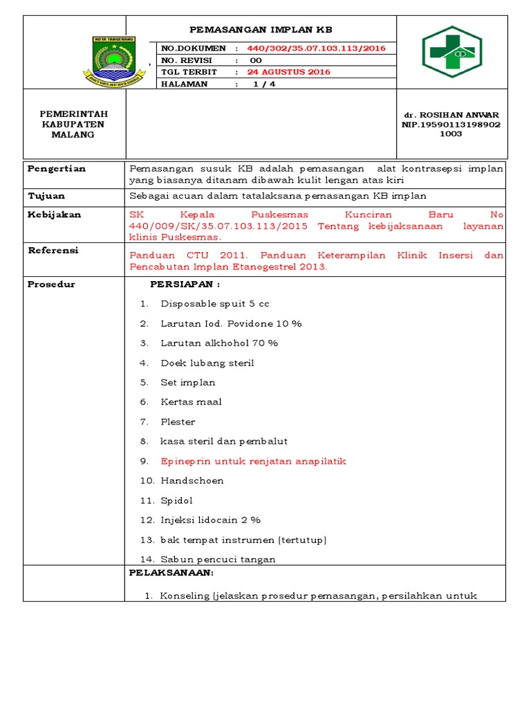 Protap Pemasangan Susuk KB | PDF