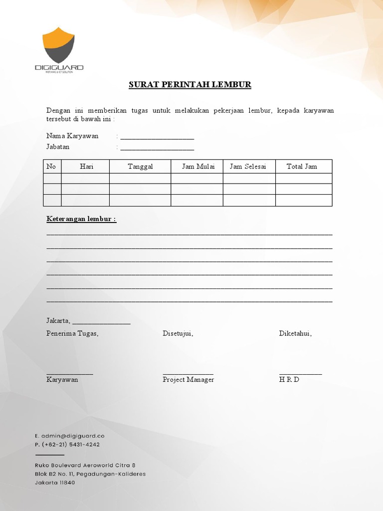 Form Surat Perintah Lembur (SPL) | PDF